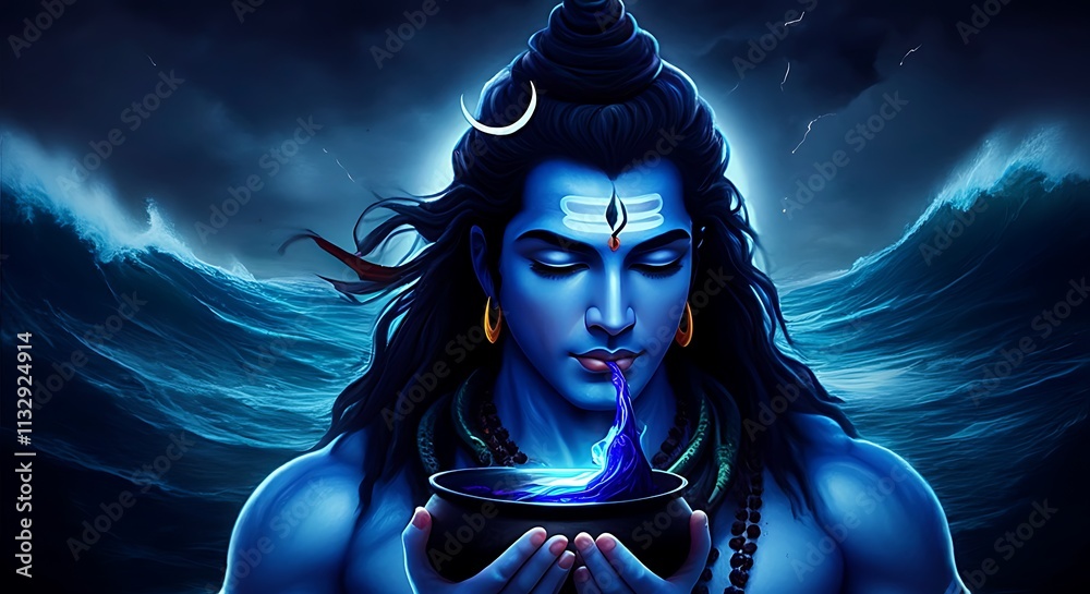 Ilustración de Stock Divine Lord Shiva in Cosmic Meditation. Hindu ...