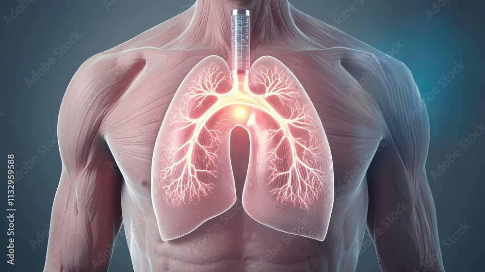 Human chest anatomy with bionic lungs and respiratory system ...