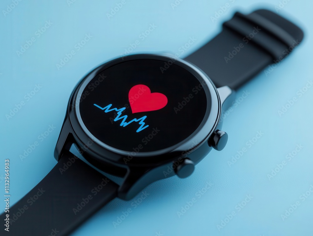 health warning concept. A close-up of a smartwatch displaying a health ...