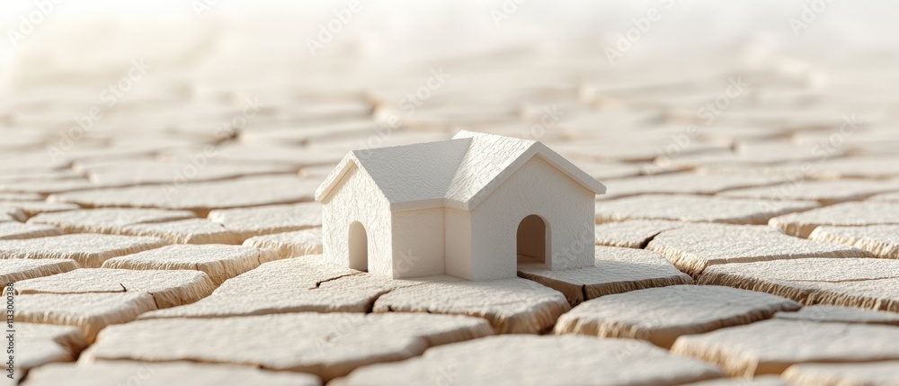 natural disasters earthquake climate concept. A miniature house sits ...