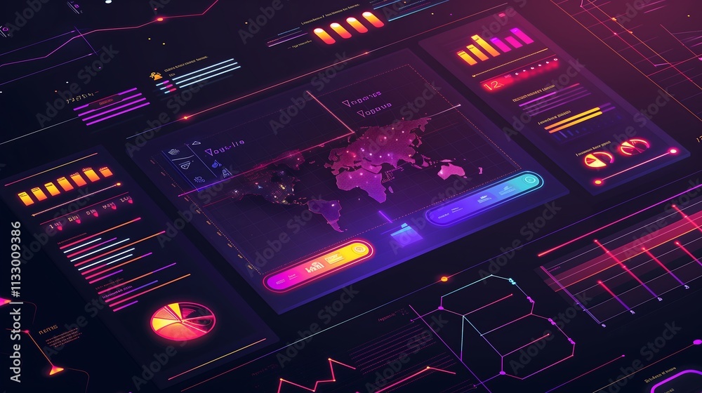 Futuristic business presentation featuring glowing digital graphs, real ...