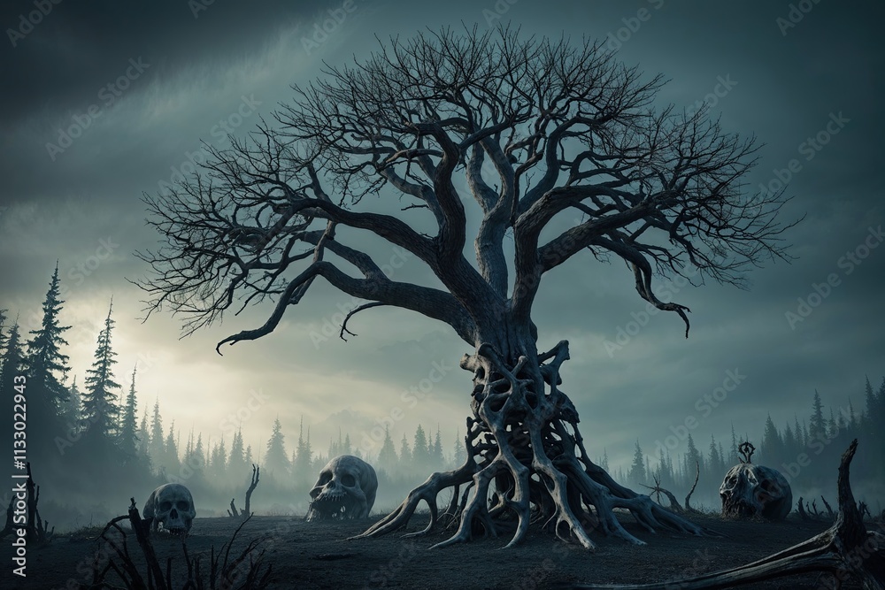 Eerie Skeleton Tree Alone in Haunting Natural Landscape Stock ...