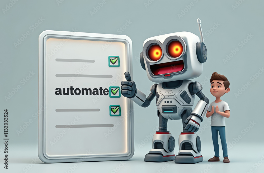 Ilustración de Stock cartoon illustration of robot showing to person ...