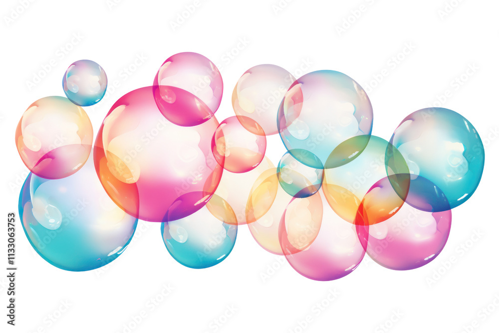 High-quality vector illustration showcasing a cluster of soap bubbles ...