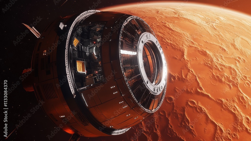 Innovative space habitat module in orbit around Mars, red planet's ...