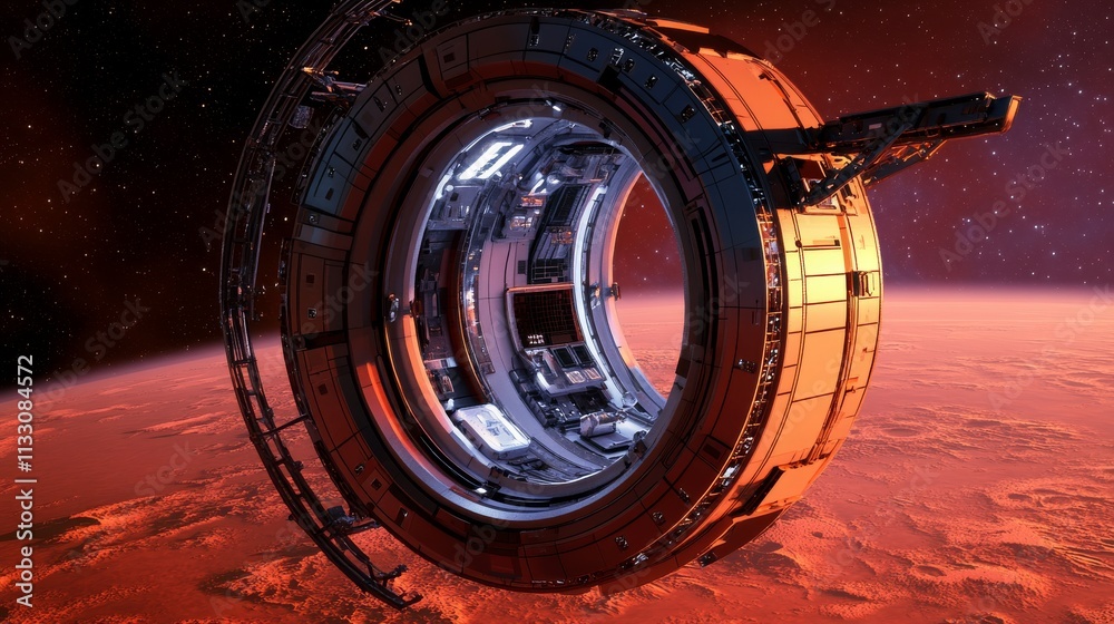 Innovative space habitat module in orbit around Mars, red planet's ...