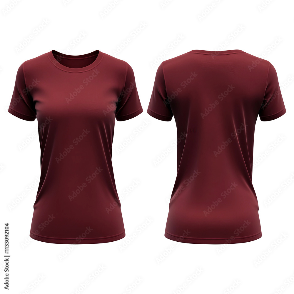 Maroon t-shirt in front and back view isolated on transparent ...