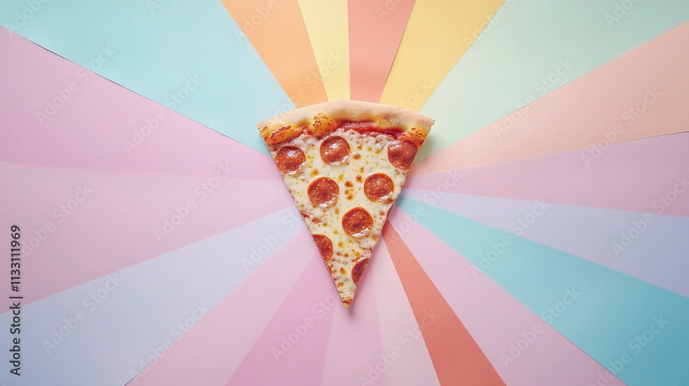 Pizza Slice on a Rainbow: A single slice of pepperoni pizza sits on a ...