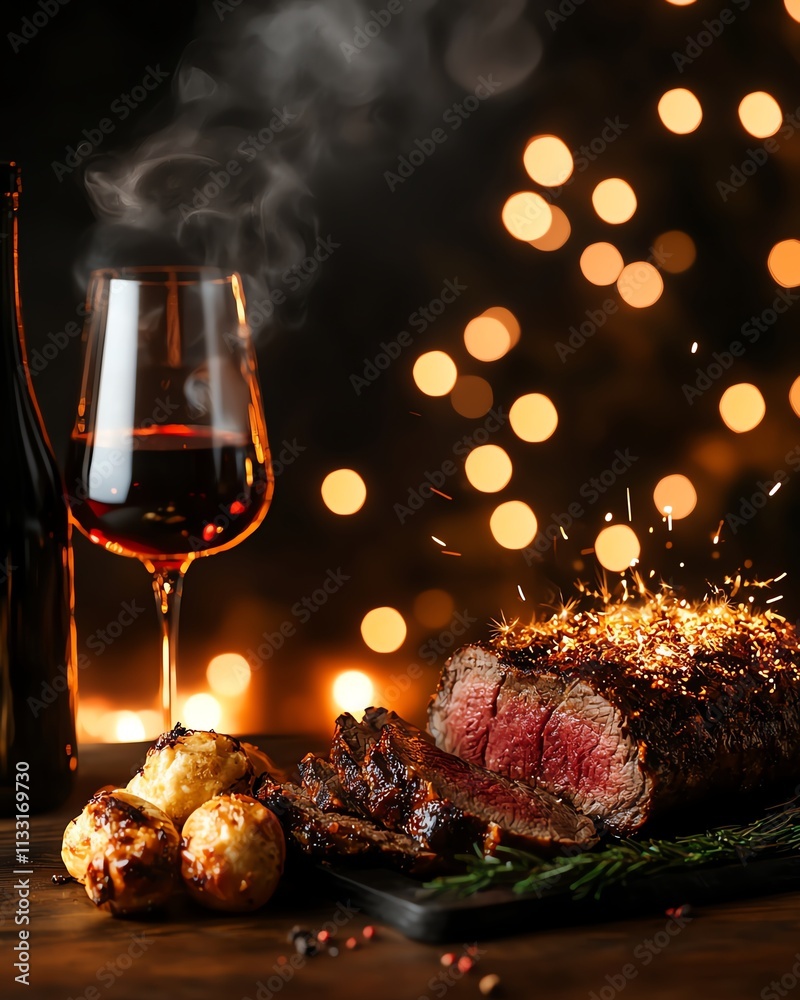 English roast beef and Yorkshire pudding, traditional manor with ...