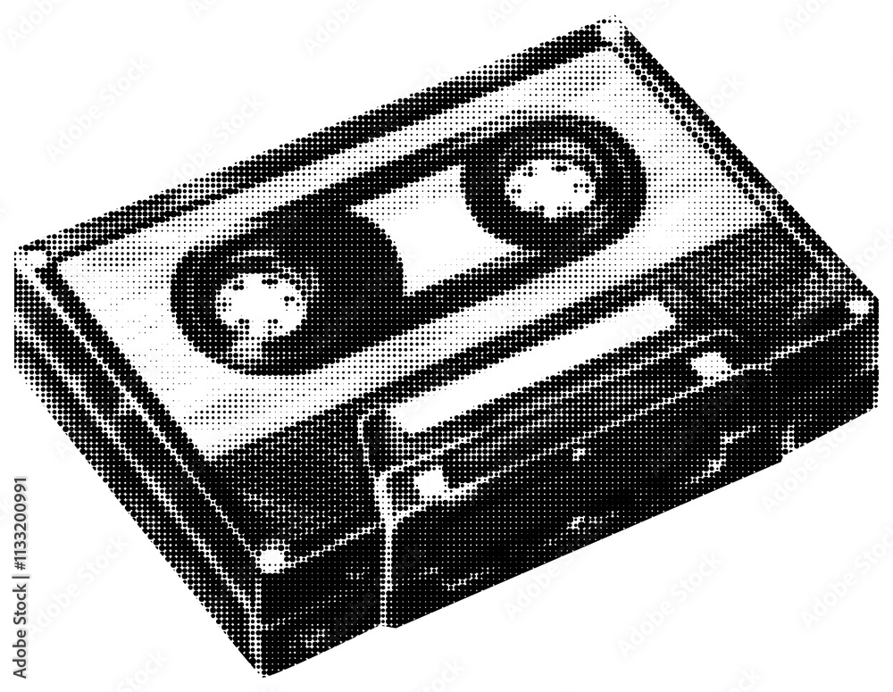Cassette tape halftone bitmap collage on transparent background ...