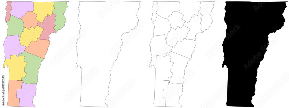 Vermont administrative map, Vermont outline and counties state map set ...