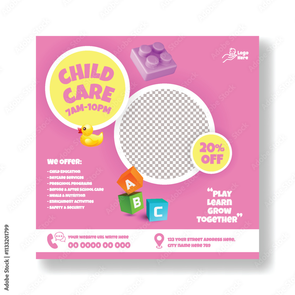 Daycare center and preschool kids editable social media post banner ads ...
