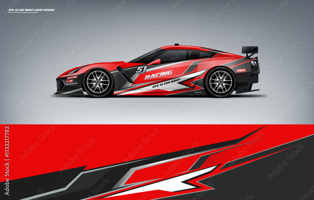 Car wrap livery design sporty sharp line style combination of red color ...