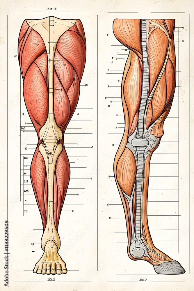 Comparative Diagram of Muscle Structure in Human Arm and Horse Leg ...