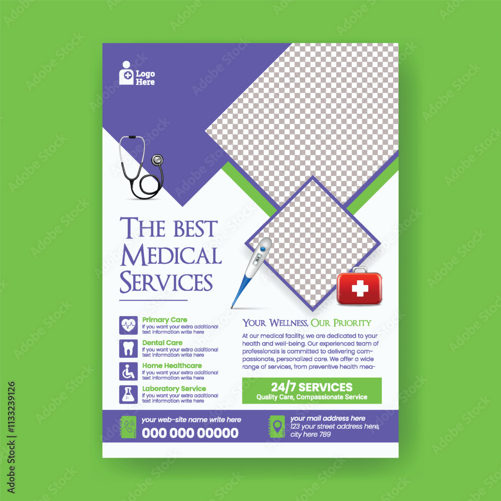 Modern a4 editable print flyer or poster template for Medical ...