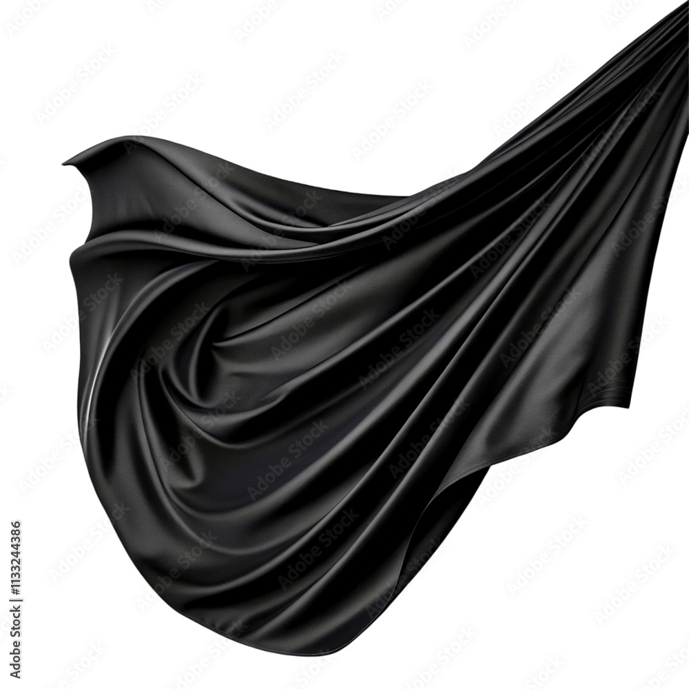 Black wavy cloth isolated on transparent background, silky smooth ...