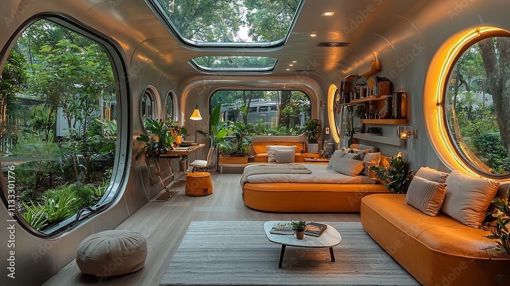 Futuristic tiny house with sharp geometric lines metallic walls and a ...