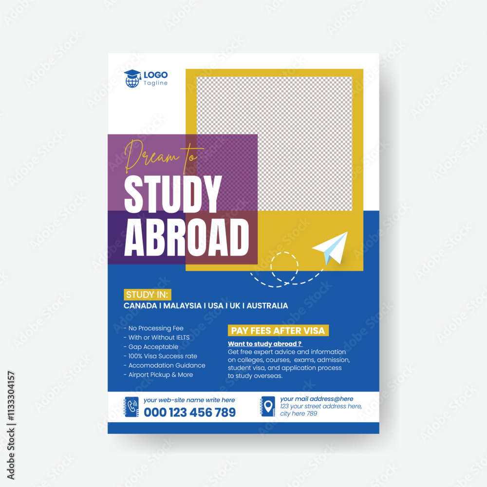 Study abroad editable print flyer or poster template, student visa ...