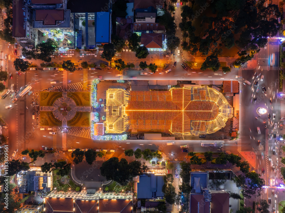 Aerial view of Notre Dame Cathedral or Duc Ba church, special worship ...