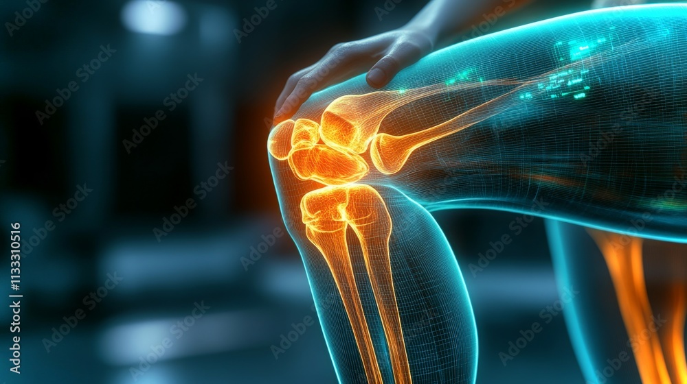 Detailed x-ray visualization of a human knee joint showcasing structure ...