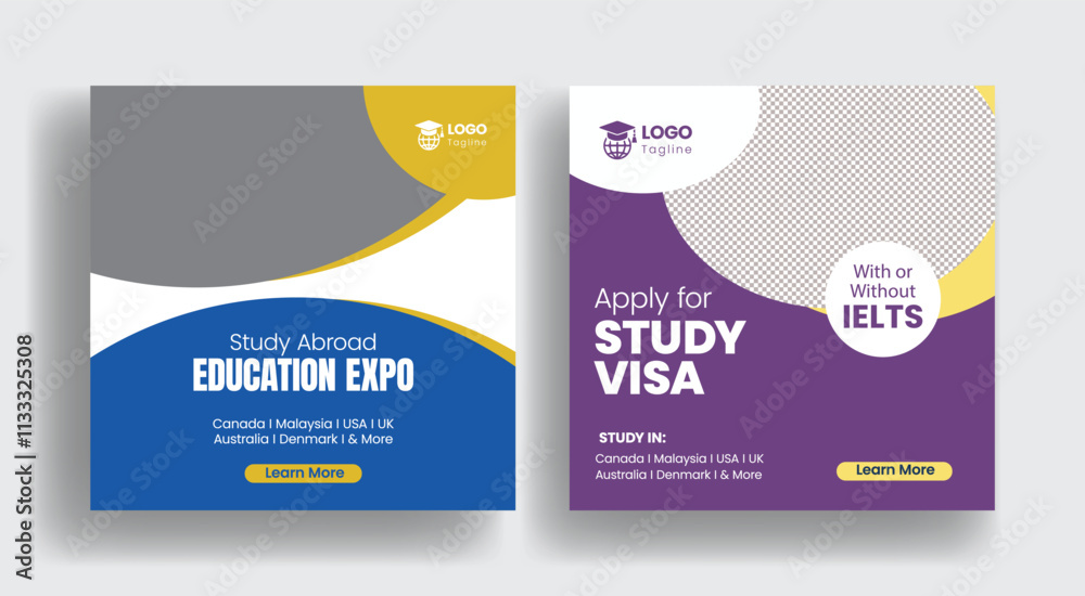 Study abroad editable social media posts banner, ads template, student ...