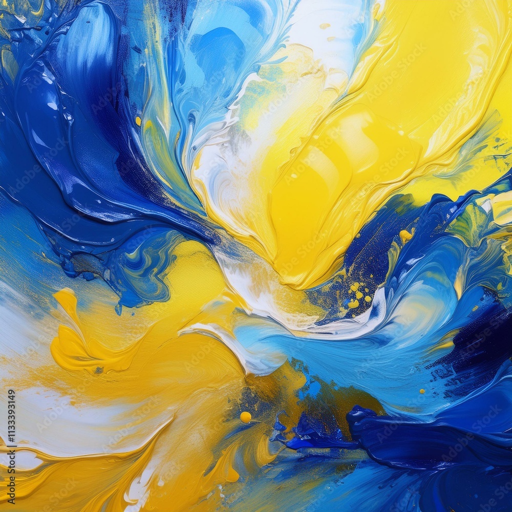 Beautiful abstract blue and yellow painting splash art. Textured ...
