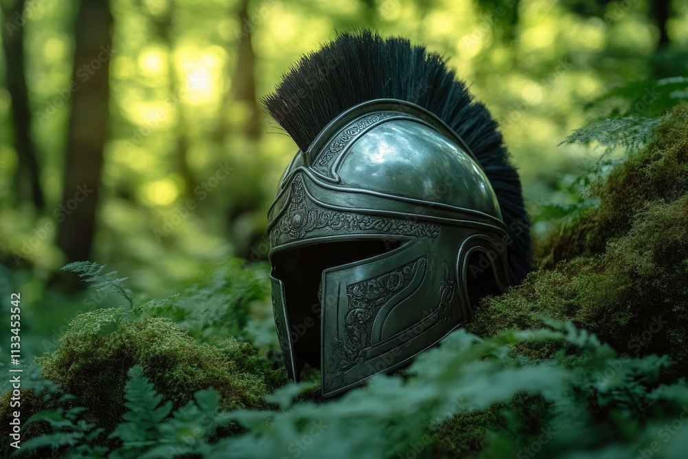 Historical Spartan soldier Helmet on forest background. roman Centurion ...