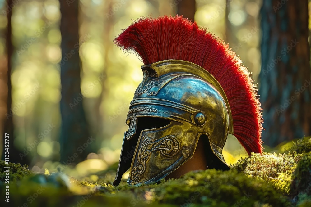 Historical Spartan soldier Helmet on forest background. roman Centurion ...