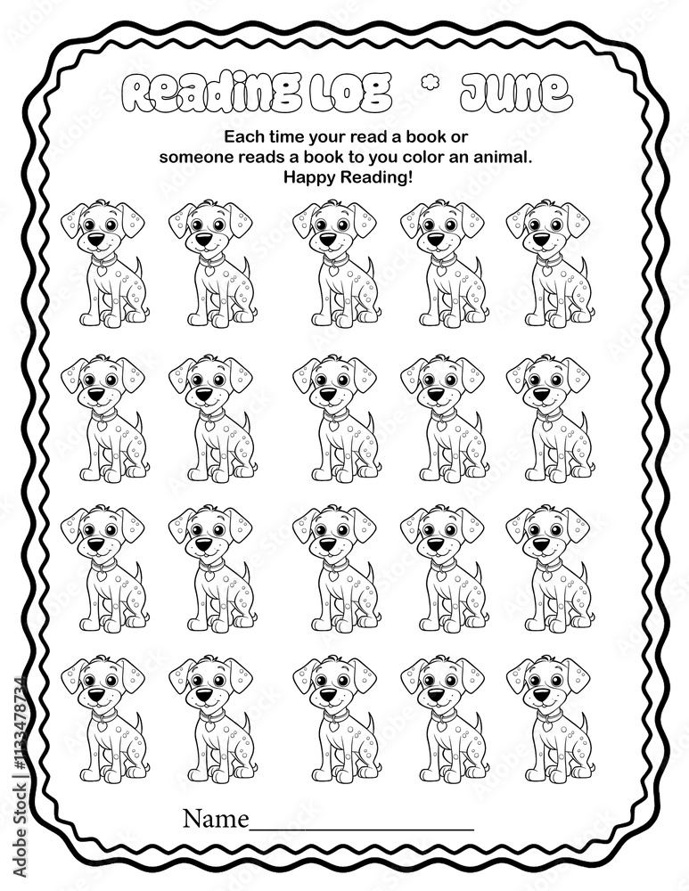 Reading Log Coloring Page: Color an Animal for Each Book Dog Stock ...