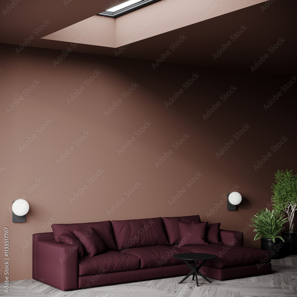 Modern living room with sofa in plum mauve color. Accent tone 2025 ...
