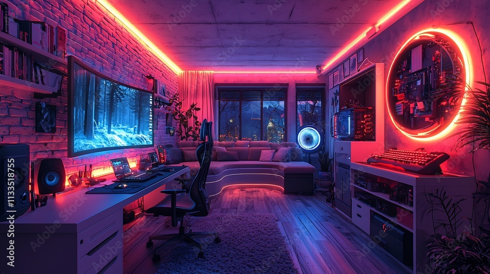 Techforward remote workspace with a curved monitor mechanical keyboard ...