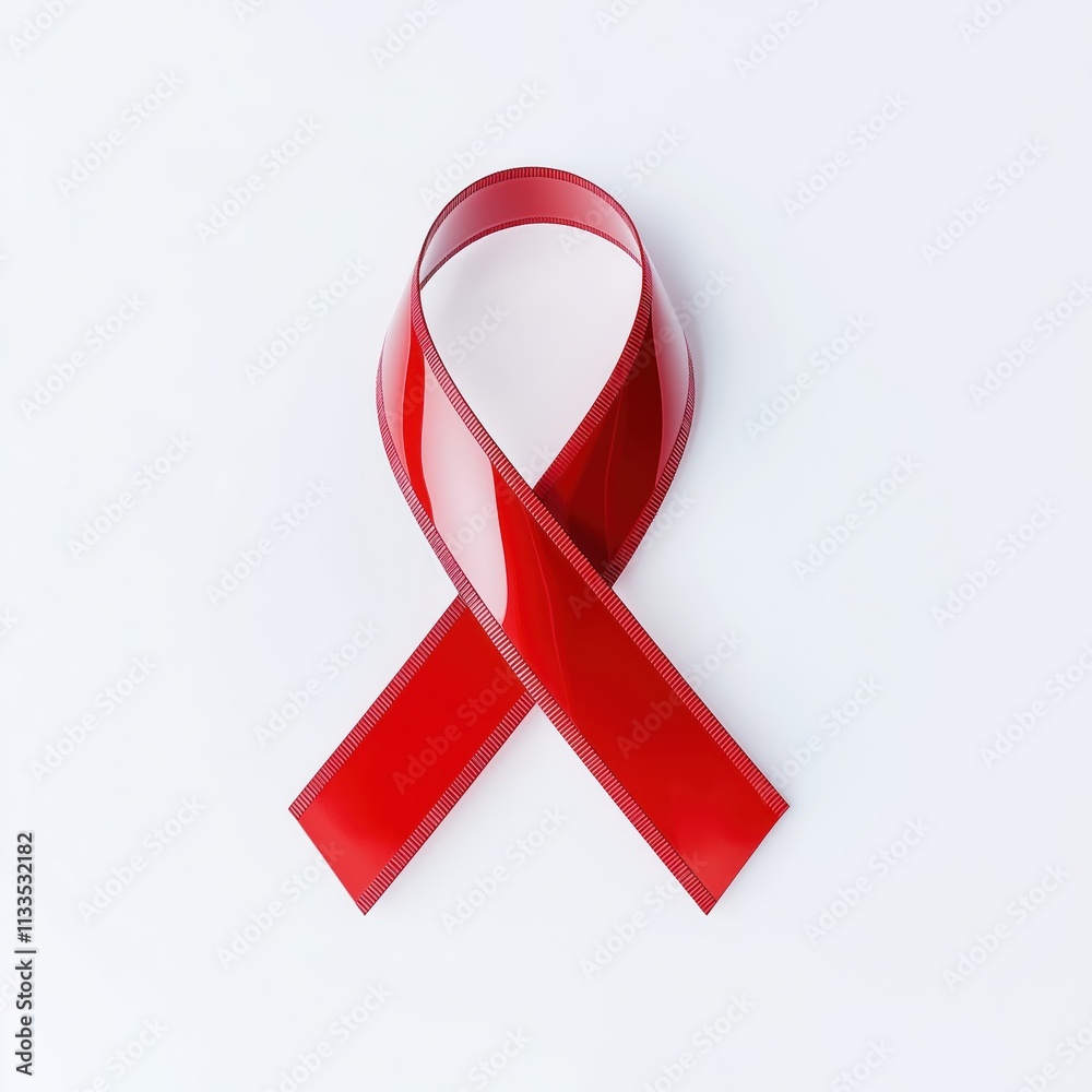 Red awareness ribbon symbolises World Diabetes Day. Ribbon highlights ...