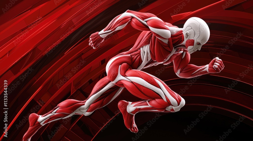 Dynamic muscle anatomy in motion fitness studio digital artwork red ...