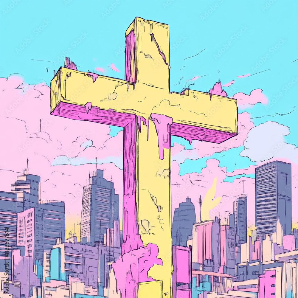 Jerusalem Cross Christianity anime concept full color illustration ...