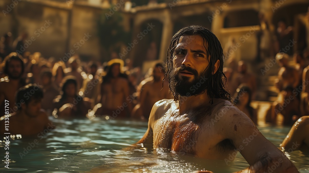 Stock-Foto „The Healing at the Pool: Jesus Heals Lame Man at Pool of ...