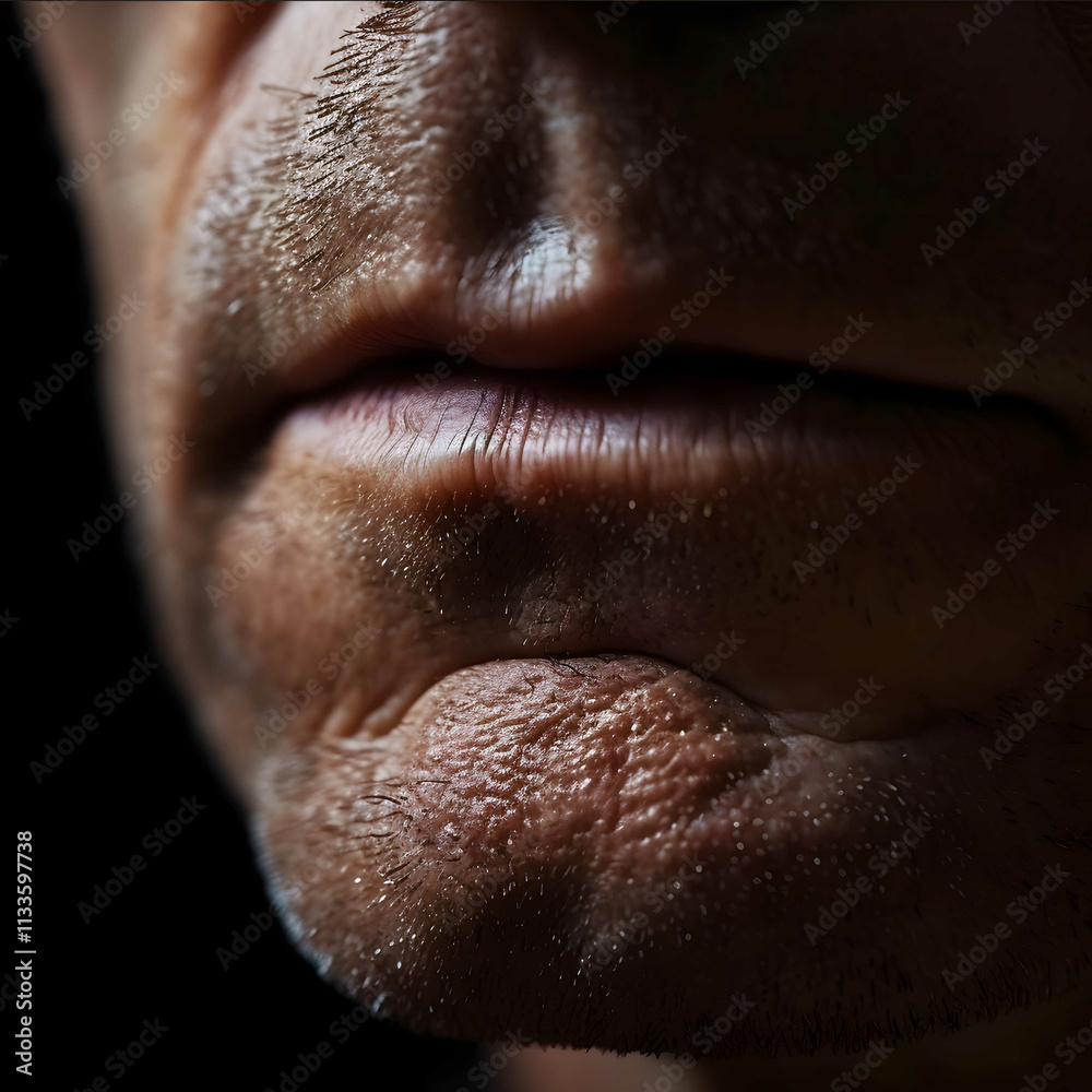 Macro image of a 30yearold mans mouth showcasing the natural aging ...