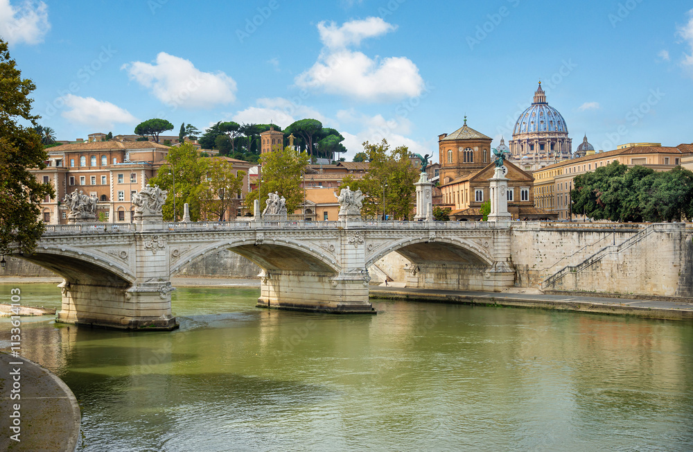 Seen from the Ponte Umberto (Umberto Bridge) across the Tiber River, St ...