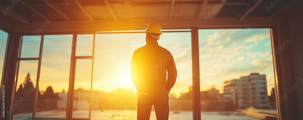 Building a house from blueprints, construction worker at work ...