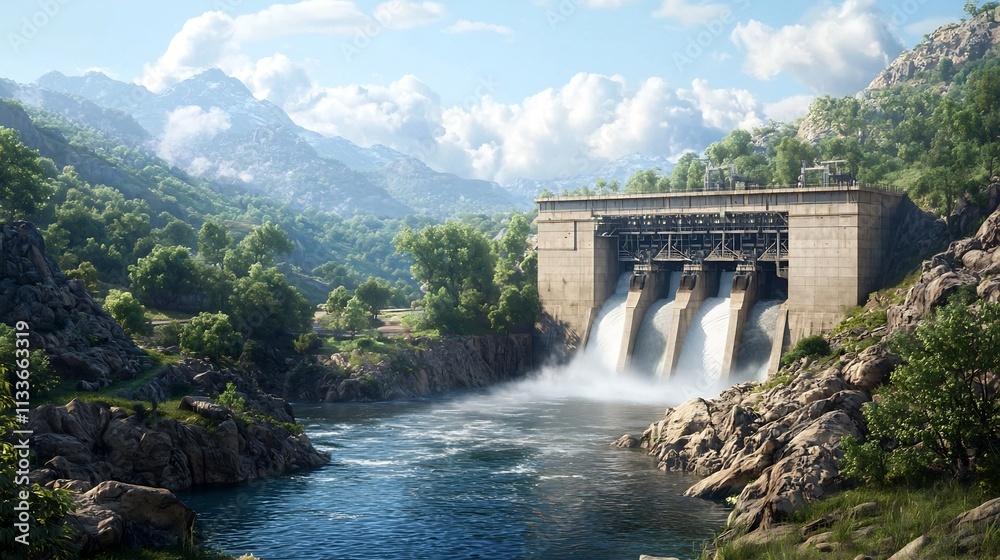 Detailed photograph of a hydroelectric power plant with a virtual twin ...
