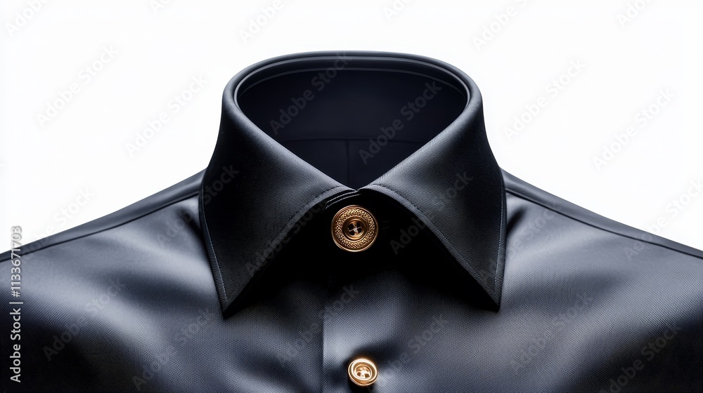 Black collared shirt, front view, cleanly isolated on a pure white ...