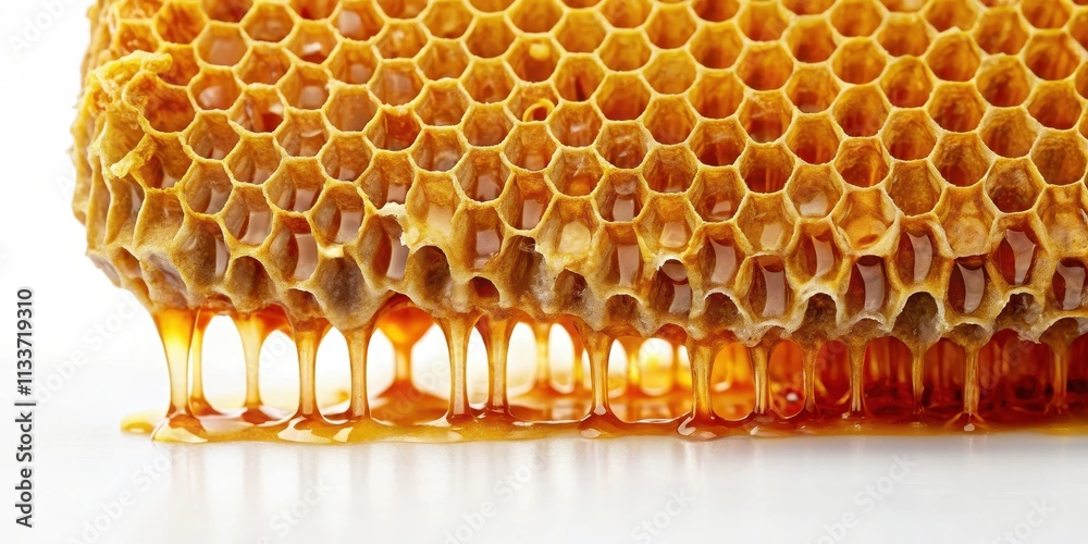 honeycomb structure with dripping honey, bees nest, honeycomb cell ...