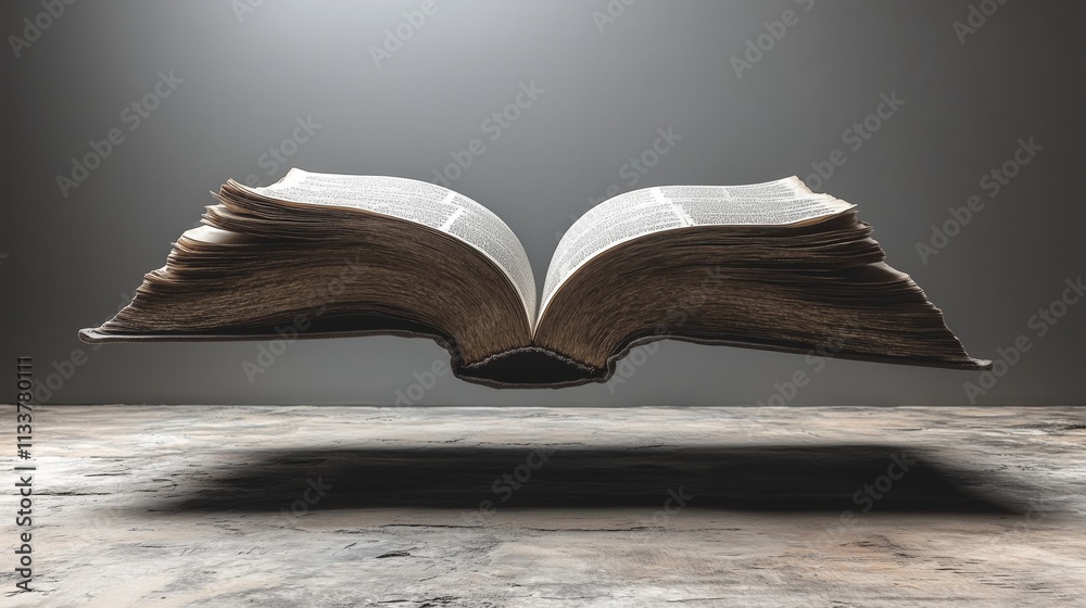 Exploring Knowledge Through a Floating Open Book in Space Stock ...