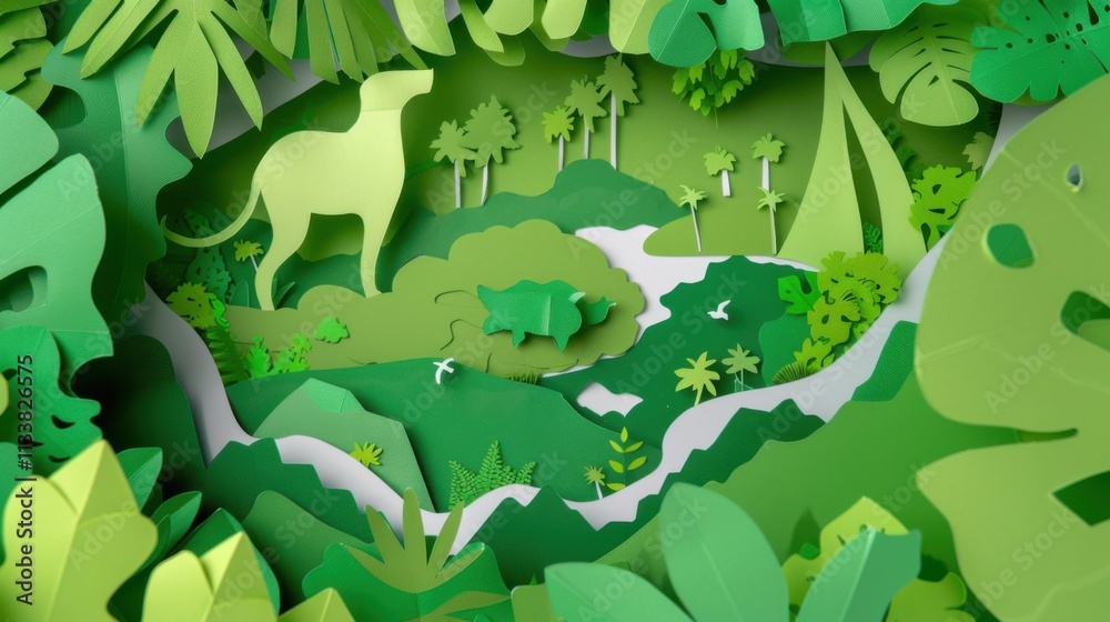 An abstract 3D animation of a green biodiversity hotspot with protected ...