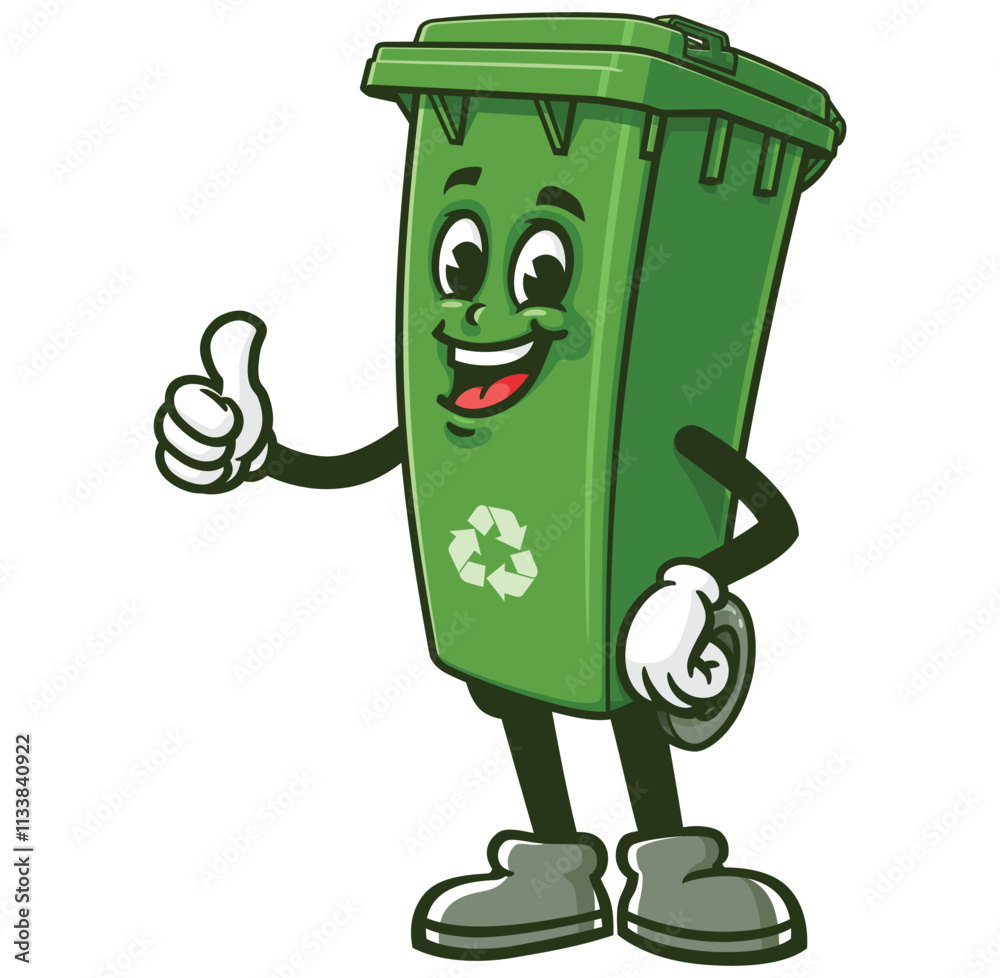 Trash Bin with thumb up pose, Cartoon Character Mascot Illustration ...