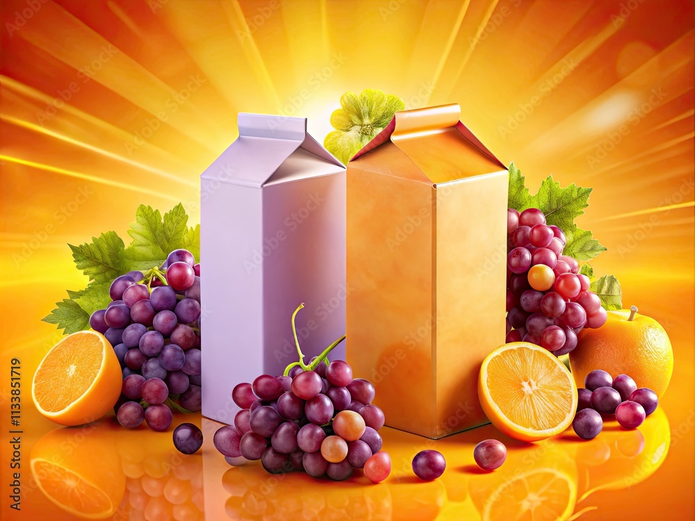 Download crisp, aerial view outlines of orange and grape juice boxes ...