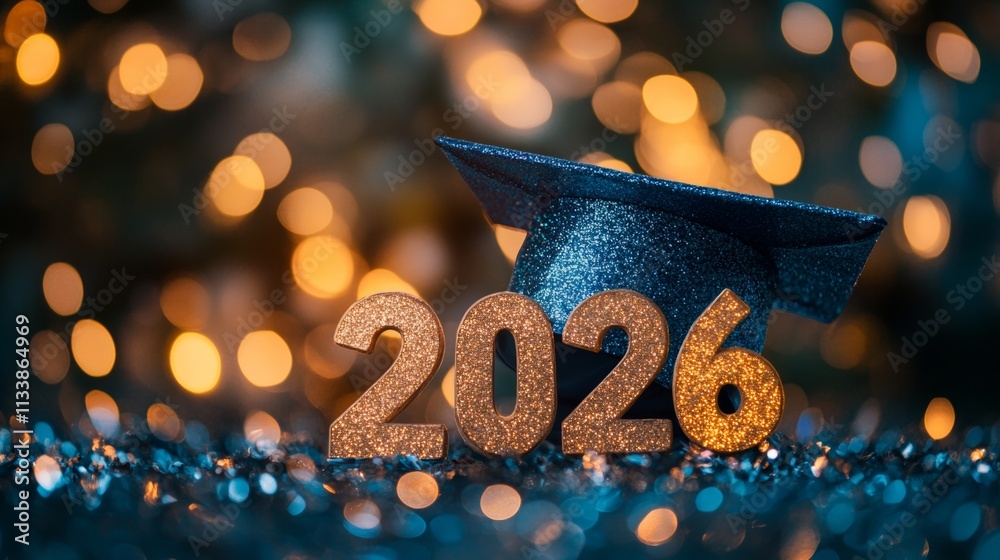 Foto de Stock Class of 2026 Graduation Glitter Numbers with Cap on ...