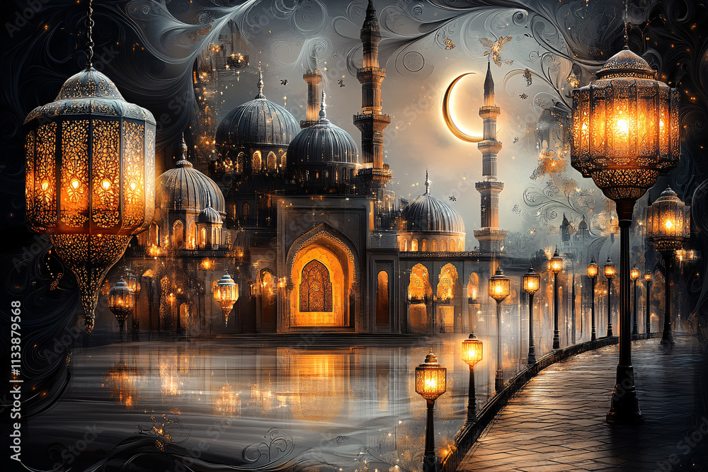 Islamic Greeting Cards for Muslim Holidays. Ramadan Kareem background ...
