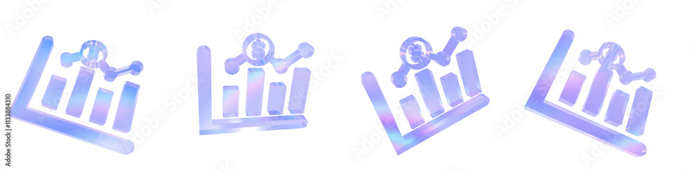 Set of 4 3d glass stock market chart shape with aberration effect ...