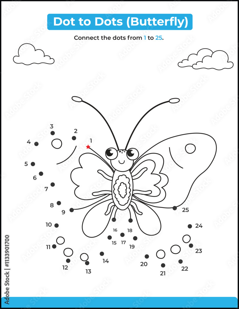 Dot-to-dot activity worksheet for preschool kids. Dot to Dot Butterfly ...
