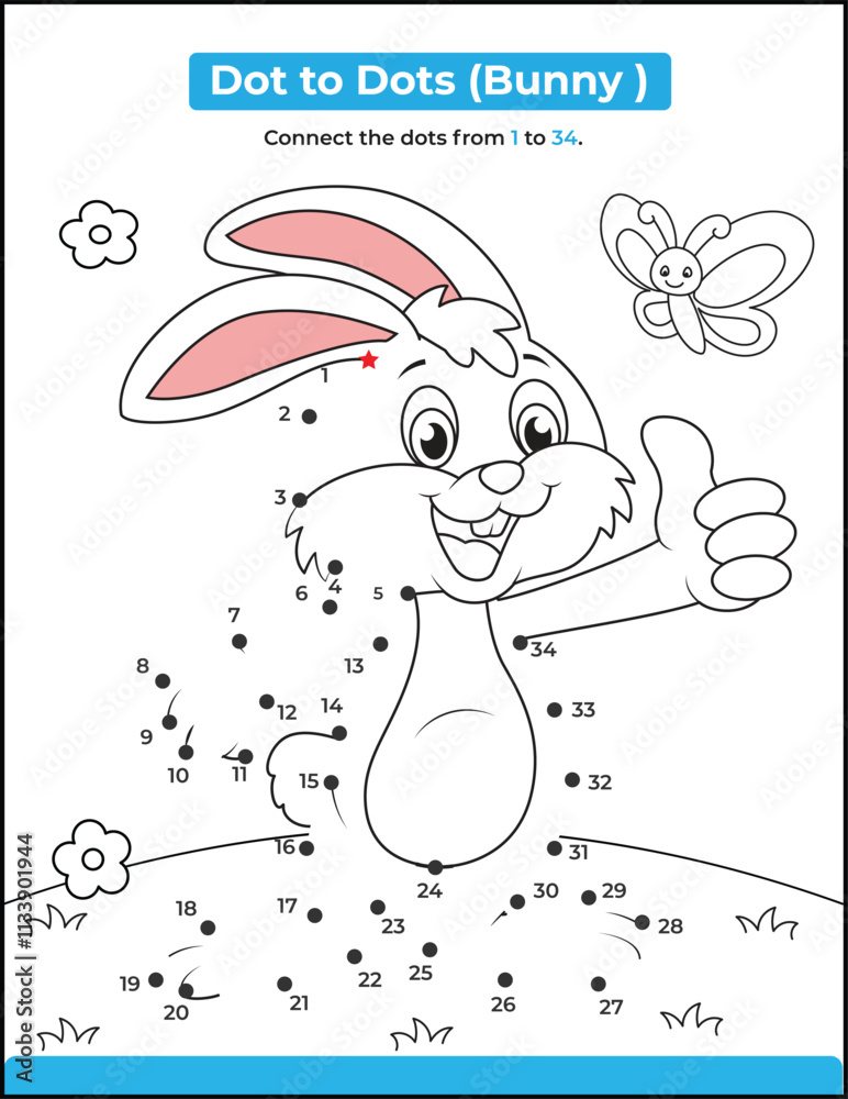 Bunny Dot To Dot worksheet for kids. Connect the dots with numbers and ...